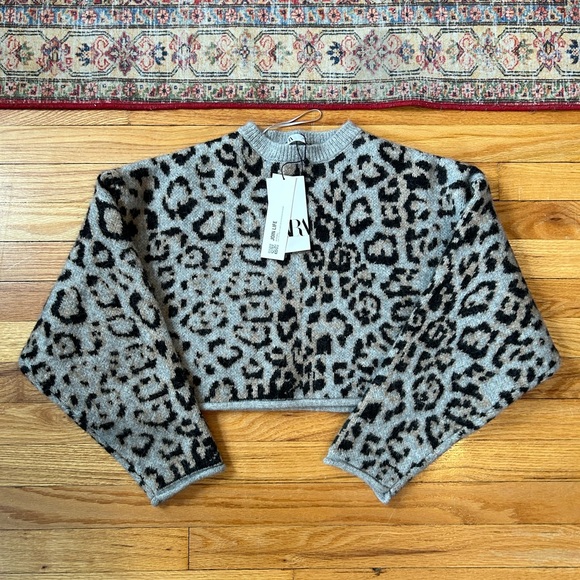 Zara | Sweaters | Nwt Zara Cropped Leopard Print Sweater S | Poshmark